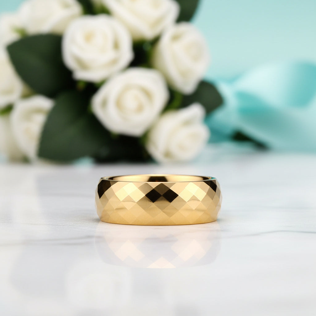 Domed Yellow Gold Rhombus Tungsten Men's Wedding Band – Evani Jewelry