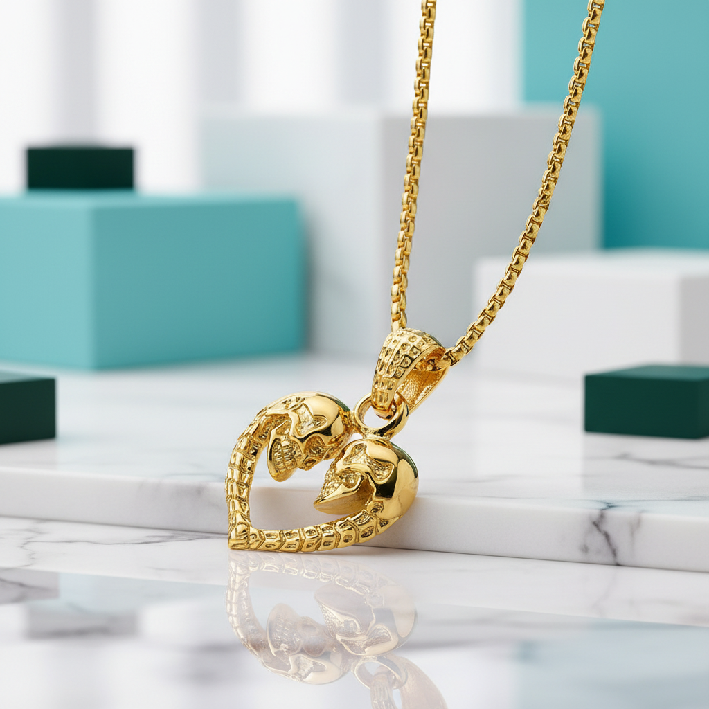 Skull and Skeleton Heart-Shaped Pendant Punk Necklace – Evani Jewelry