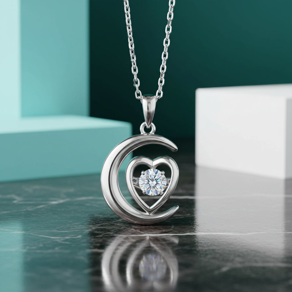 Dancing Diamond OptionHeart & Moon Necklace – Evani Jewelry