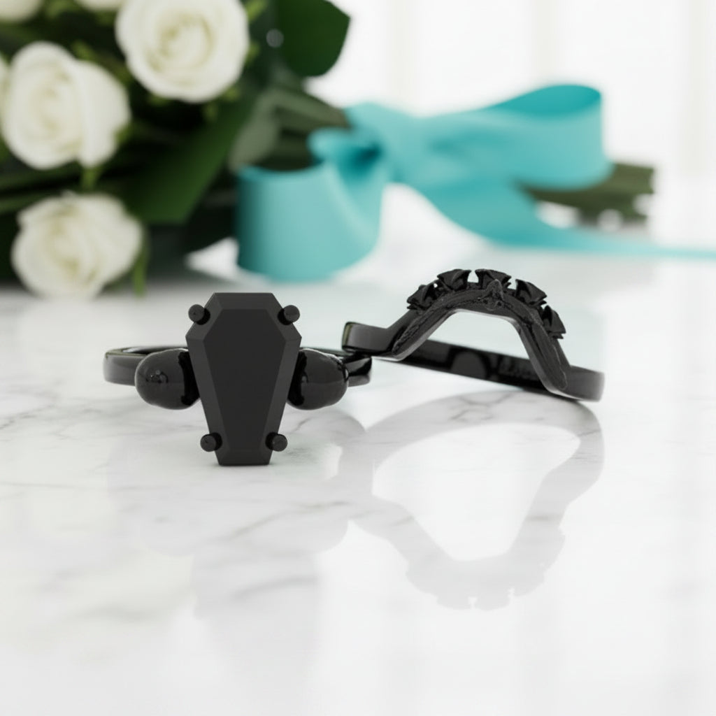 My Ever After Gothic Promise Rings in 14k Gold Coffin Cut with Skulls ...