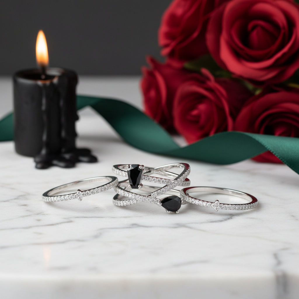 My Other Half Gothic Wedding Rings in 14k Gold Limited Coffin Shape Di ...