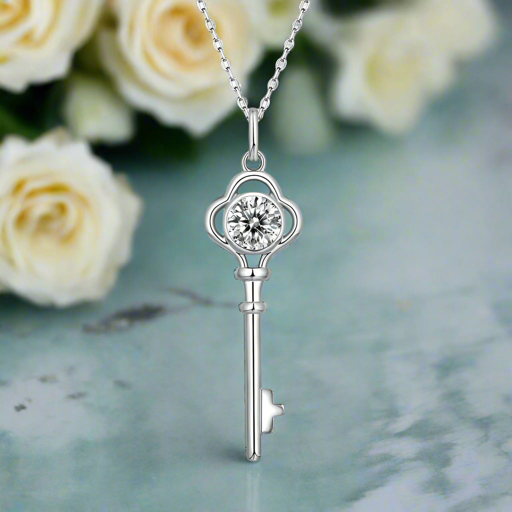 Twinkle 1.0 ct Diamond Necklace with Key Shaped Pendant – Evani Jewelry